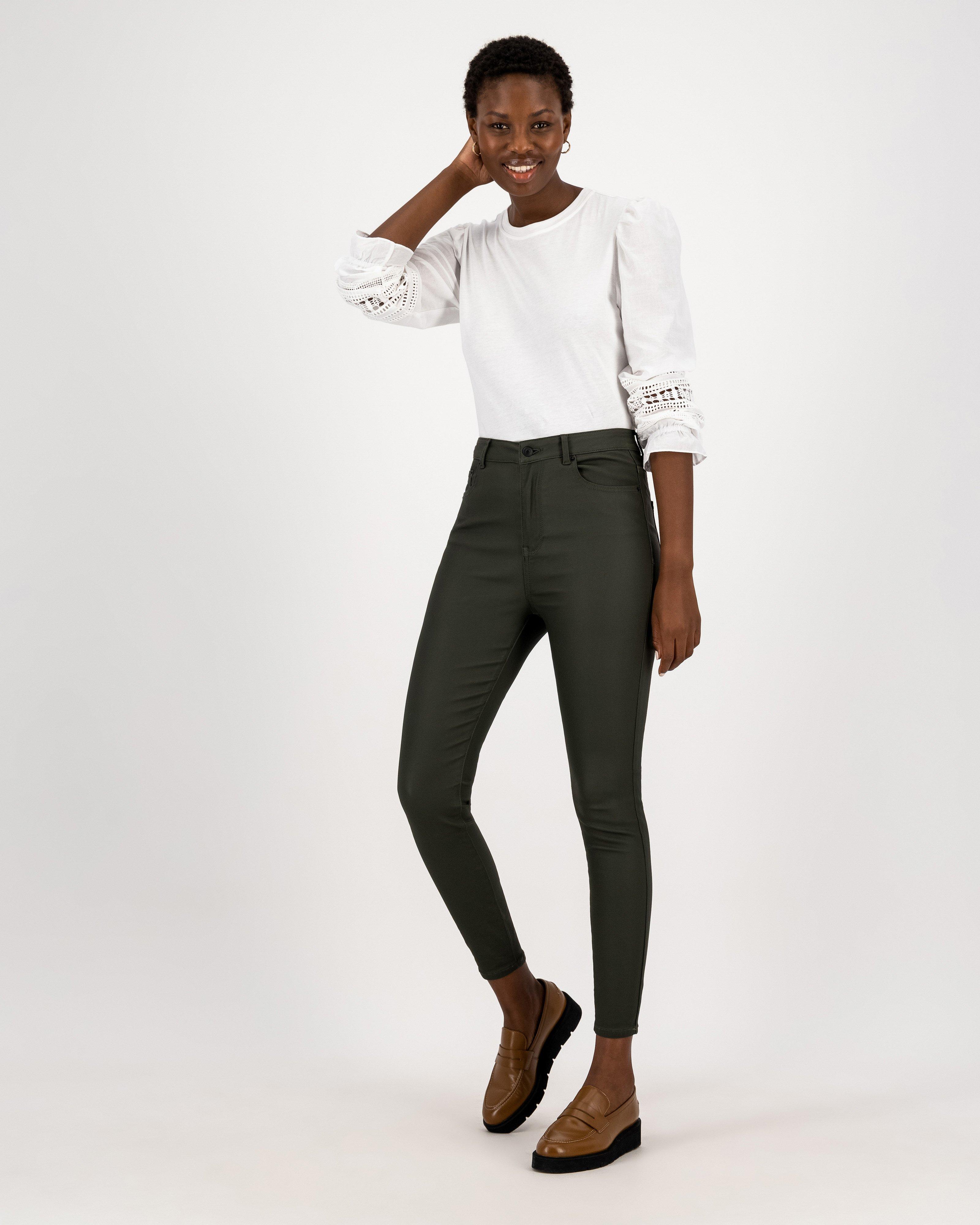 Jaime Coated Denim - Olive - Poetry Clothing Store