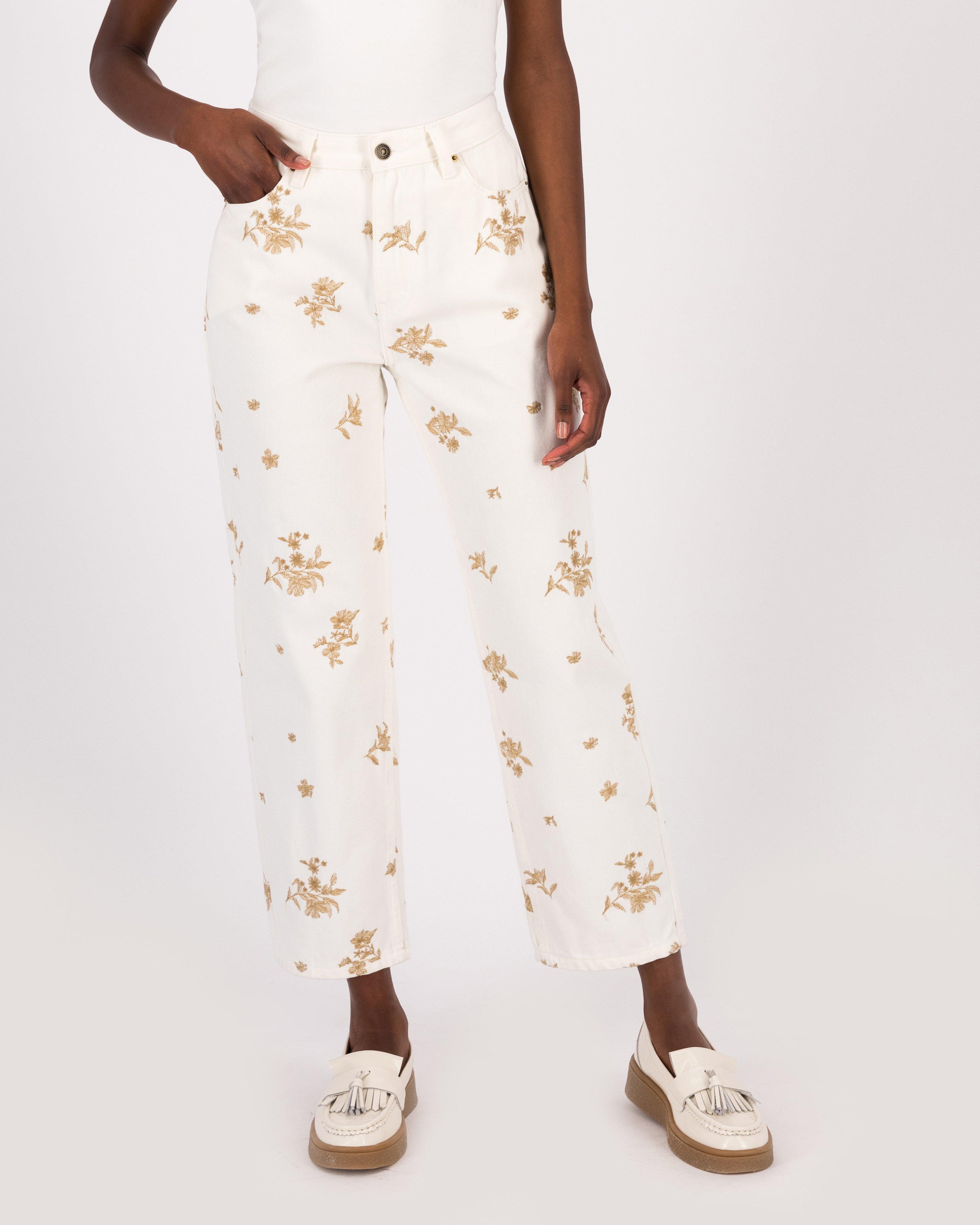 Athena Embroidered White Rigid Denim - Poetry Clothing Store