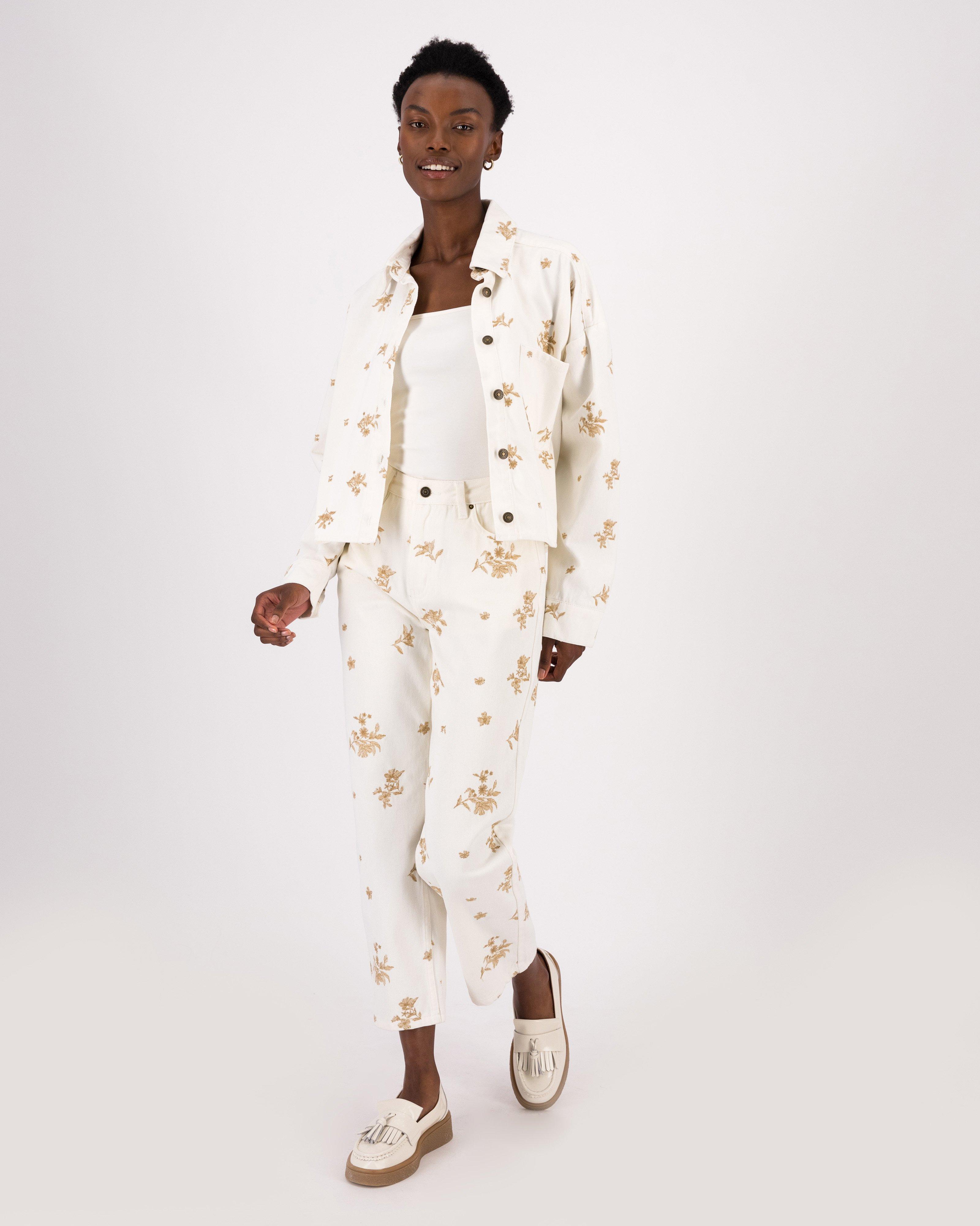 Athena Embroidered White Rigid Denim - Poetry Clothing Store