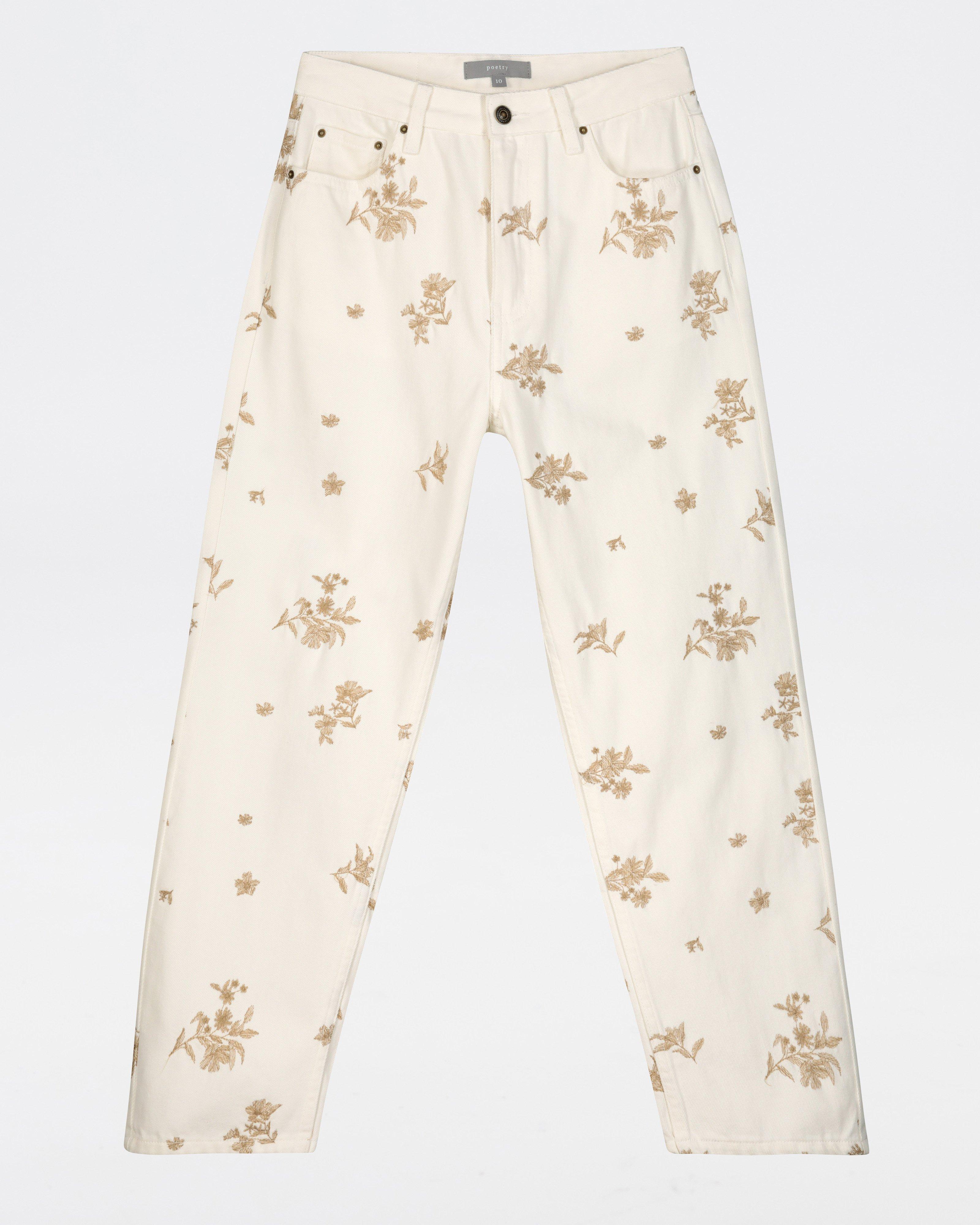 Athena Embroidered White Rigid Denim - Poetry Clothing Store