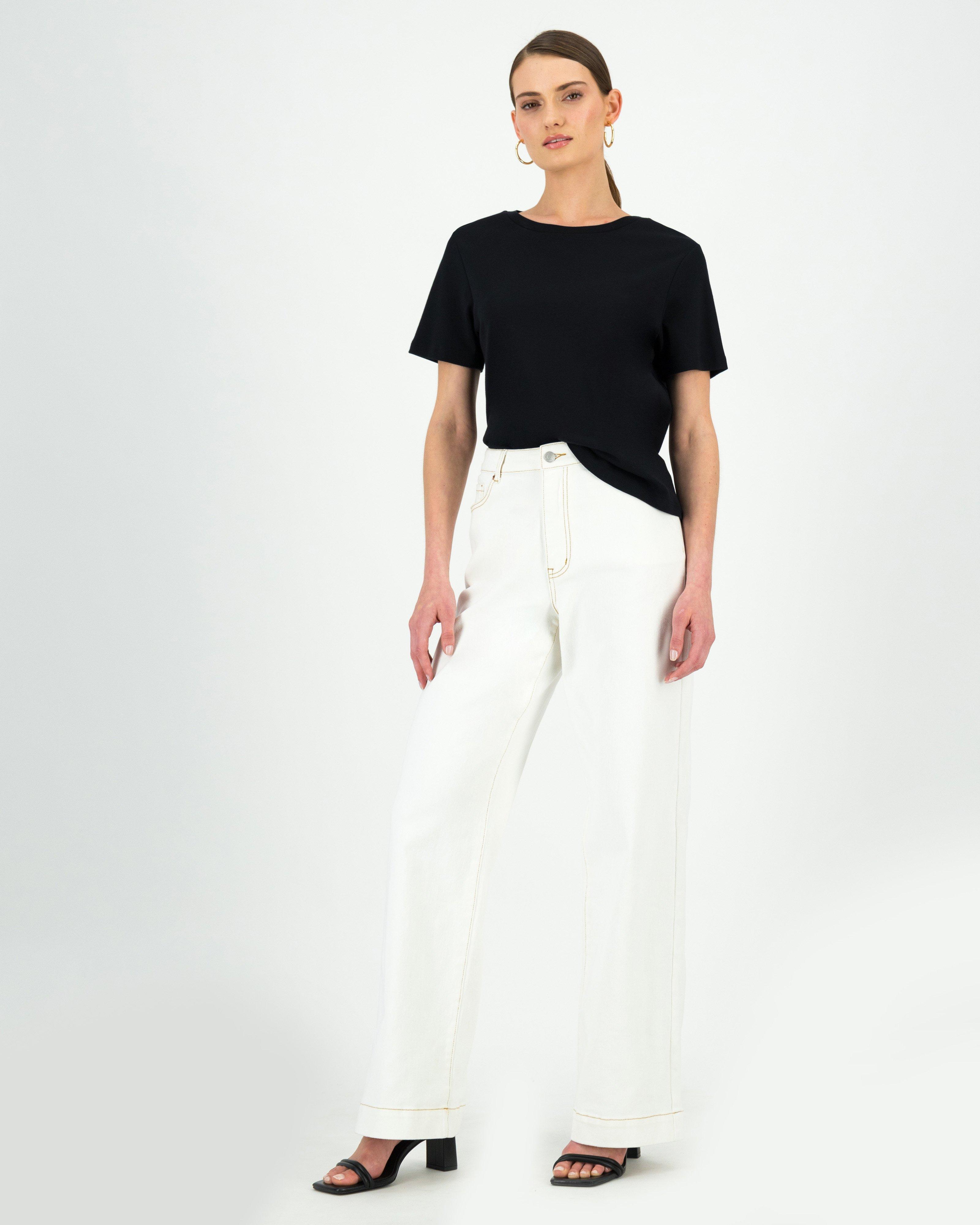 Tobie Topstitched White Denims - Poetry Clothing Store