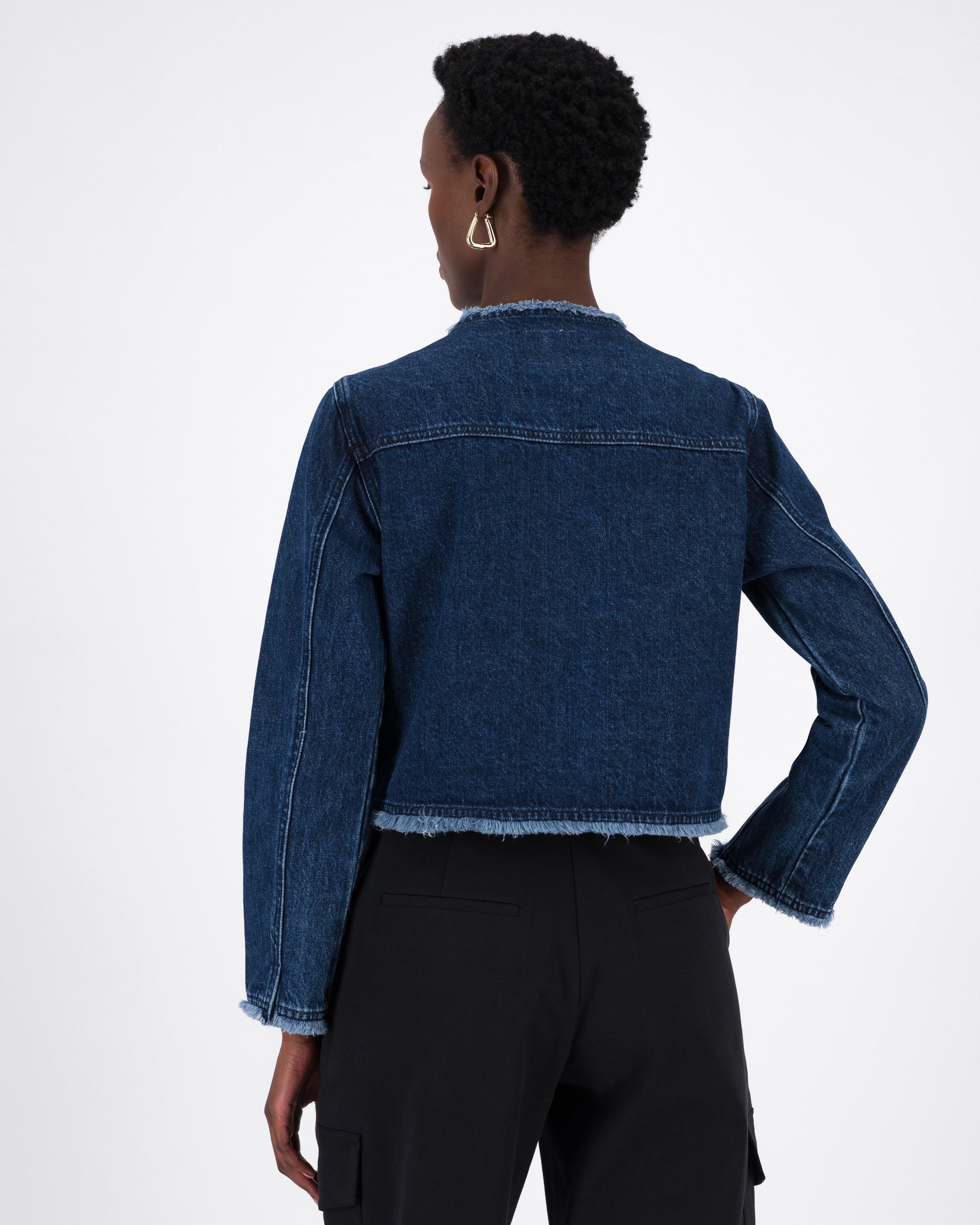 Gretchen Raw Edge Collarless Denim Jacket - Poetry Clothing Store