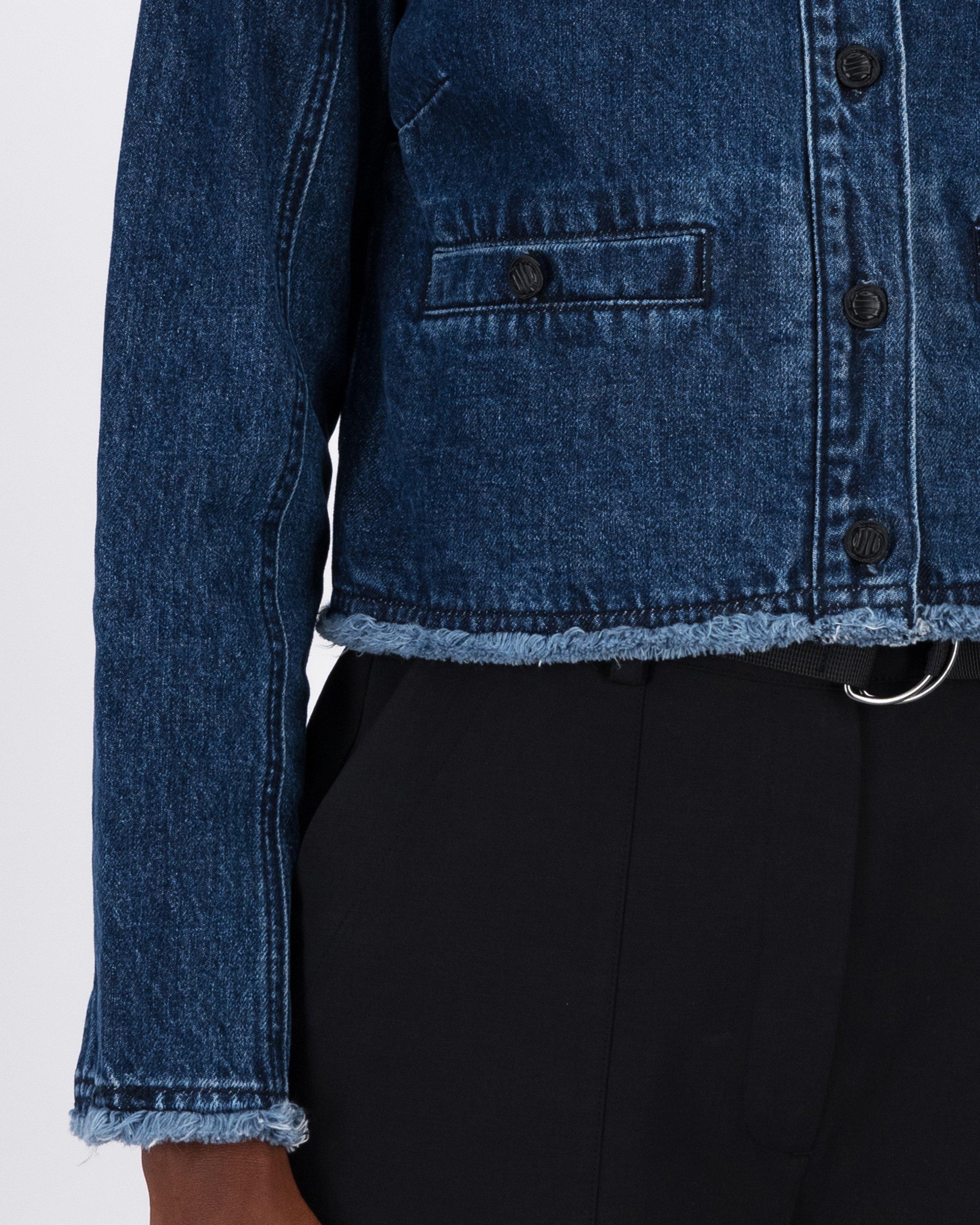 Gretchen Raw Edge Collarless Denim Jacket - Poetry Clothing Store