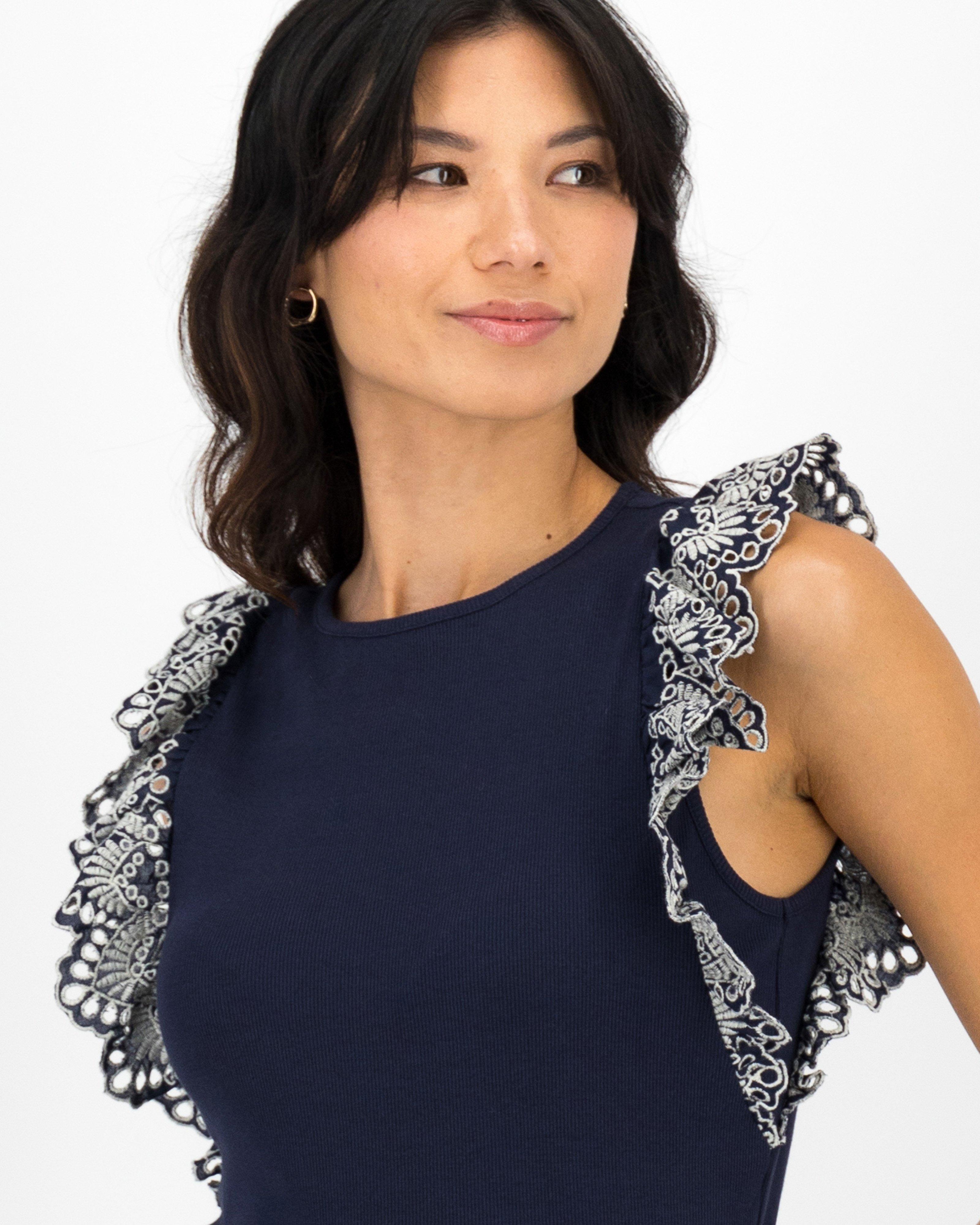 Izara Schiffli Mixed Media Top - Poetry Clothing Store