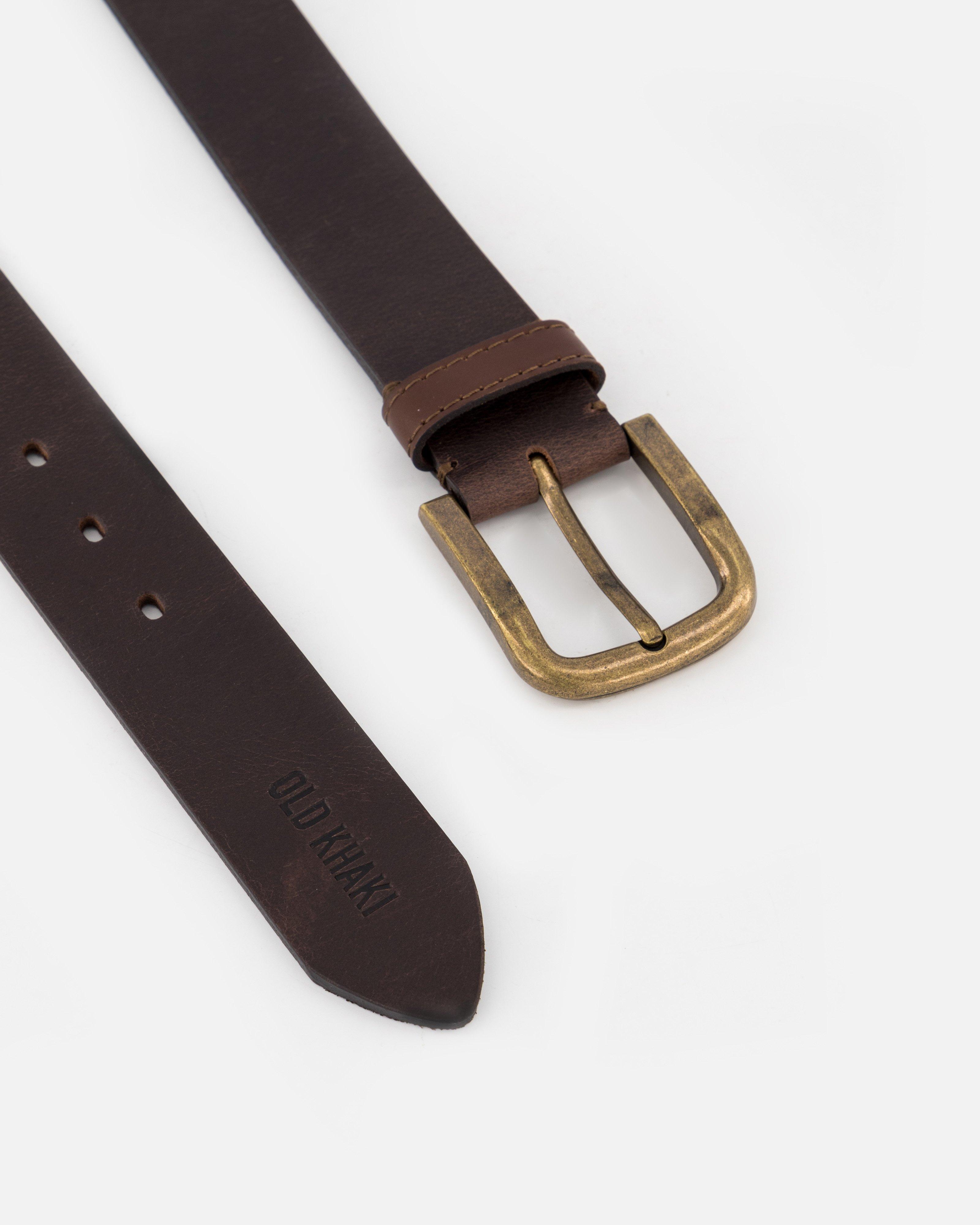 Men's Ronny Tacking Detail Leather Belt | Old Khaki