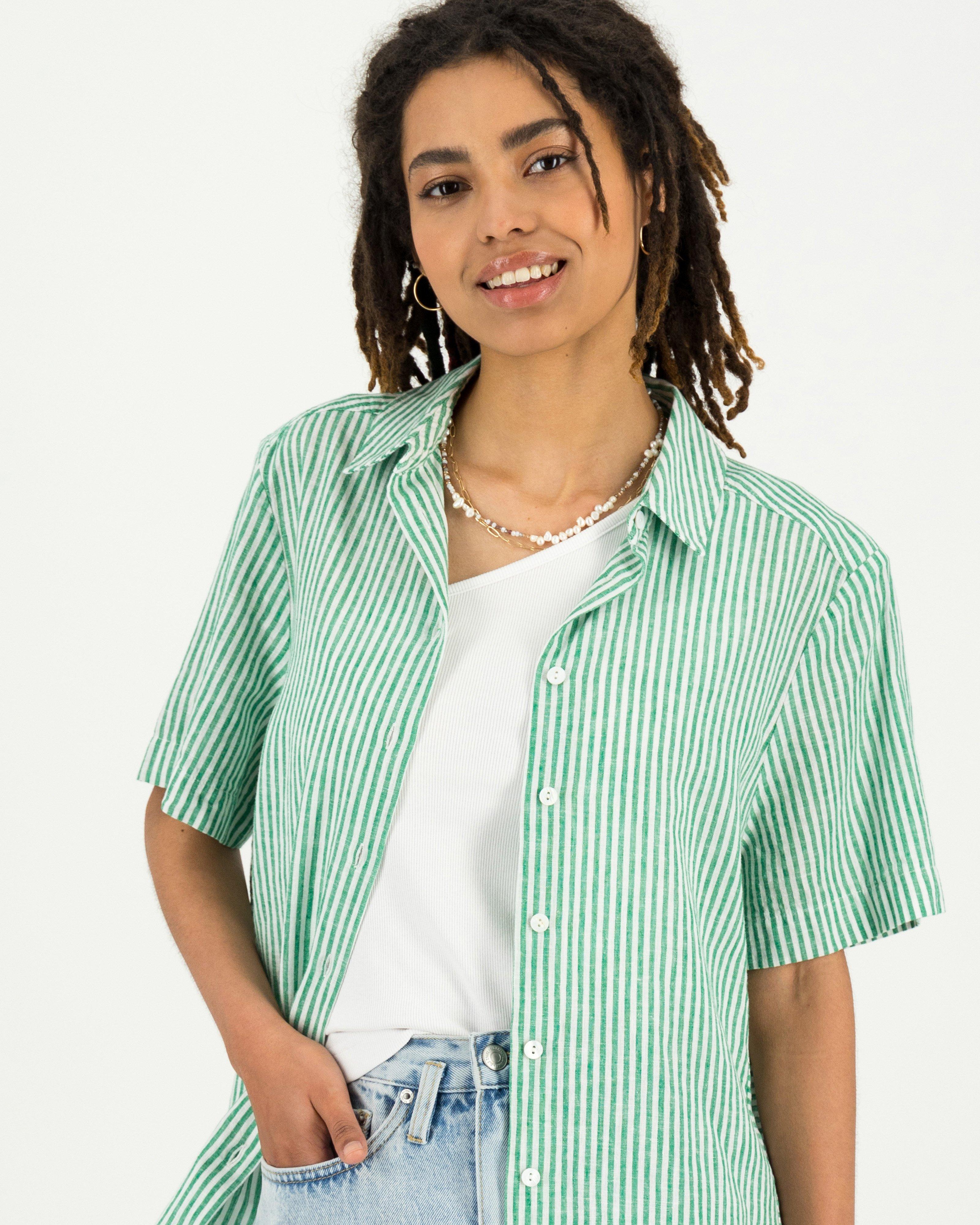 Women’s Alba Linen Stripe Shirt | Old Khaki